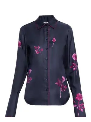 Lafayette 148 New York Floral-print Silk Twill Blouse - Ink Multi