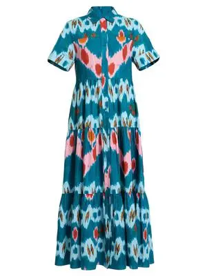 ERDEM Abstract-print Cotton Tiered Midi Shirtdress