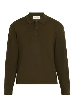 Officine Générale Merino Wool Long-sleeve Polo Shirt - Olive