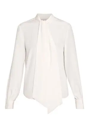 Lafayette 148 New York Tie-neck Silk Georgette Blouse - Cloud