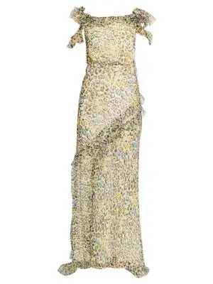 Saloni Nina Ruffled Chiffon Dress - Leopard