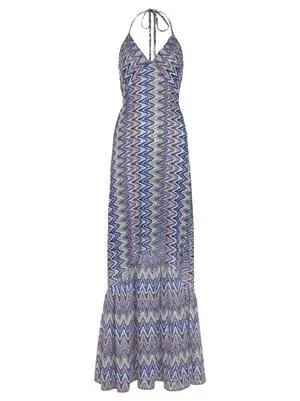 Ramy Brook Delilah Chevron Halter Maxi Dress - Ocean Zigzag