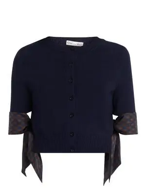 OSCAR DE LA RENTA Argyle Silk Cuffs Crop Crewneck Cardigan