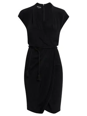 Giorgio Armani Belted Cap-sleeve Jersey Wrap Dress - Black