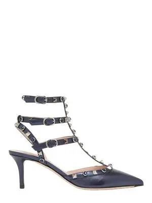 Valentino Garavani 65mm Rockstud Metallic Leather Ankle-strap Pumps - Navy