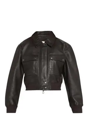 L'Agence Clotilde Leather Bomber Jacket - Brunette