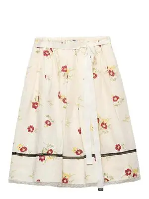 Prada Floral Print Linen Skirt - Ruby