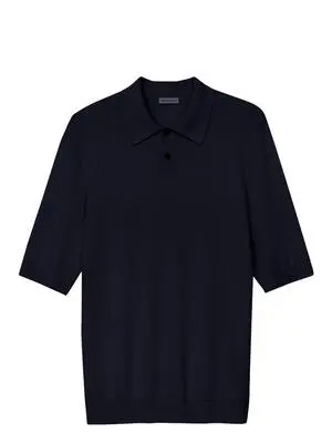 Iris Von Arnim Cashmere And Silk Knit Polo Shirt - Navy