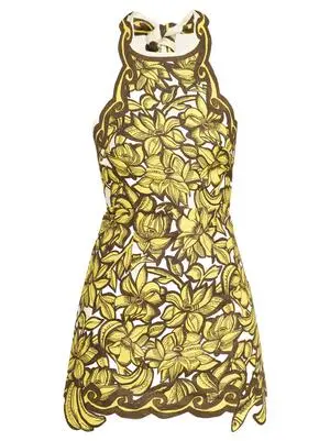 ALEMAIS Mona Floral Hemp Halter Mini Dress
