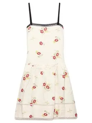 Prada Floral Embroidered Linen Mini Dress - Ruby