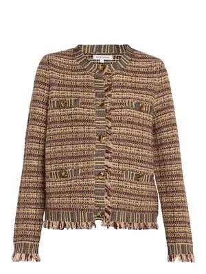 Veronica Beard Sariyah Striped Wool-blend Knit Jacket - Burgundy Multi