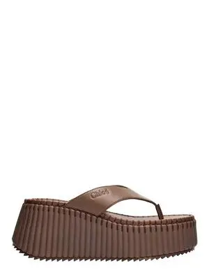 Chloé 75mm Nama Platform Leather Thong Sandals - Sharp Brown