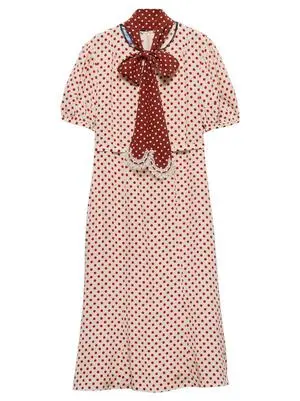 Prada Polka-dot Silk Puff-sleeve Midi Dress - Sable