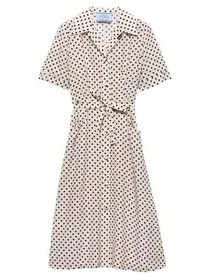 Prada Polka-dot Print Marocain Shirtdress - Sable