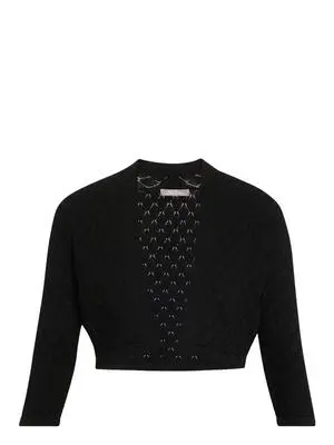 Lela Rose Pointelle Knit Bolero Jacket - Black