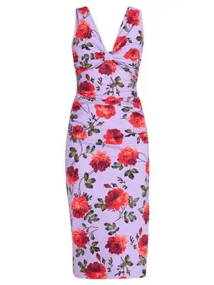 Carolina Herrera Rose-print Gathered Silk Sleeveless Dress - Violet Multi