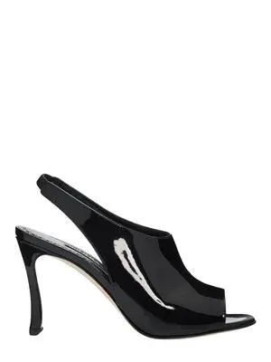 Manolo Blahnik 90mm Minufle Patent Leather Slingback Sandals - Black