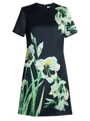 Erdem Floral Duchess Satin Mini Dress - Navy Multi
