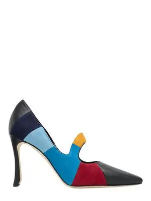 Manolo Blahnik 105mm Difusa Colorblock Mixed Leather Pumps - Black Multi