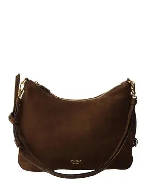 Prada Fold Large Suede Shoulder Bag Cocoa Brown