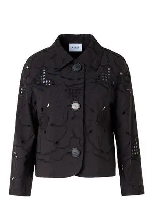 Akris Flower Eyelet Jacket In Cotton Poplin - Black
