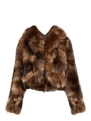 Cinq À Sept Patchwork Faux Fur Cropped Jacket - Brown Patch