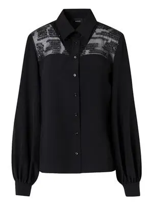 Akris Sequin Embellished Silk Crepe Blouse - Black