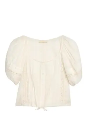 Ulla Johnson Clara Embroidered Short-sleeve Cotton Blouse - Pristine