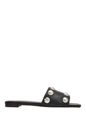 LOEFFLER RANDALL Hayes Studded Leather Flat Slide Sandals - Black/silver