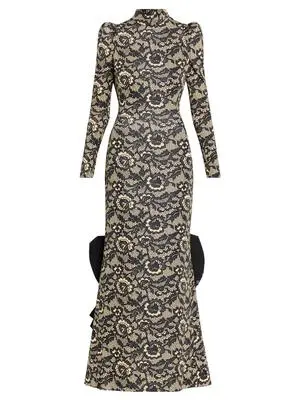 MARC JACOBS Lace-print Sculptural Long-sleeve Bow Trumpet Gown
