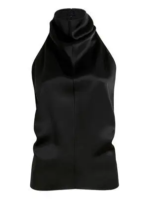 Khaite Rone Draped Satin Halter Top - Black