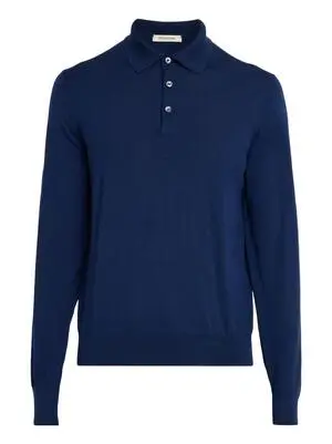 Fioroni Merino Wool Knit Long-sleeve Polo Shirt - Navy