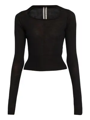 Rick Owens Slashed Cutout Wool Crop Sweater Black