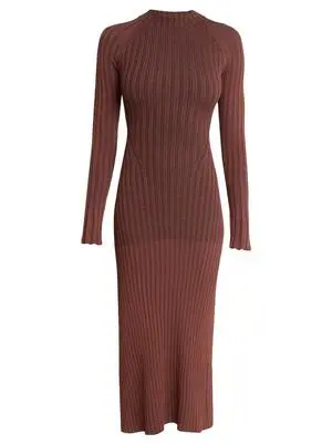 Proenza Schouler Roux Long-sleeve Silk-blend Rib Midi Dress - Copper