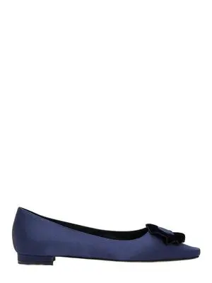 Manolo Blahnik Fortan Satin Ballerina Flats - Navy