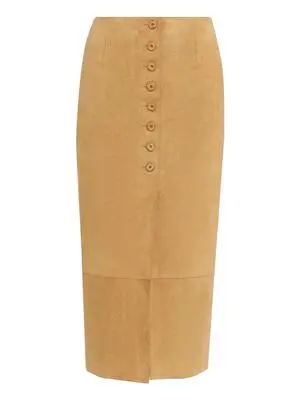 AKRIS Suede Button-front Midi Skirt