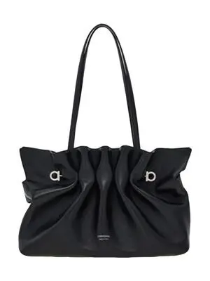 FERRAGAMO Medium Gancini Pierced Shoulder Bag Nero