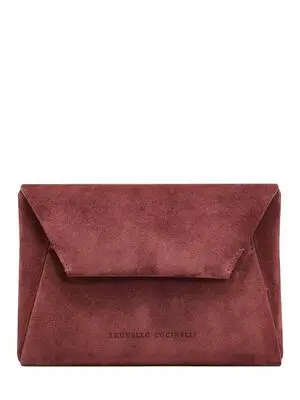 Brunello Cucinelli Suede Envelope Clutch Bag - Cherry