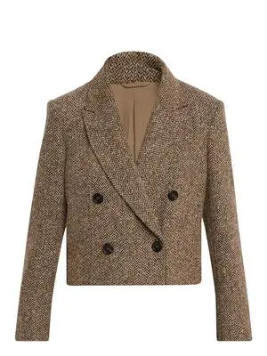 Brunello Cucinelli Sparkling Wool Herringbone Blazer - Camel