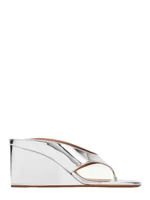 Alaïa 90mm Metallic Leather Wedge Thong Sandals - Silver