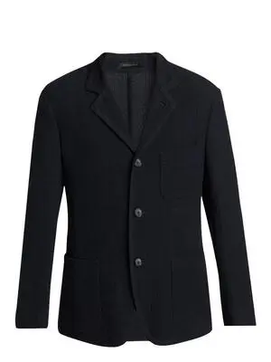 Giorgio Armani Wool Textured Knit Blazer - Blue