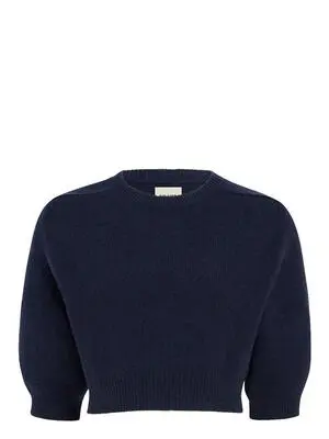 Khaite Lorelai Cropped Wool-cashmere Sweater - Midnight Navy