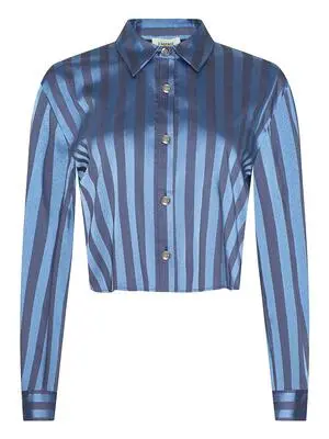L'Agence Cosette Stripe Cropped High-low Shirt Blue Multi