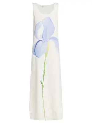 Lafayette 148 New York Sleeveless Flower Silk-linen Maxi Dress - Cloud Mult