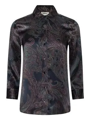 L'Agence Dani Paisley Silk 3/4 Sleeve Blouse - Midnight