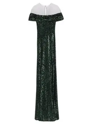 Naeem Khan Off-the-shoulder Sequined Illusion Gown - Emerald