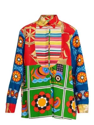 RIANNA + NINA Mixed-print Bib Button-down Shirt