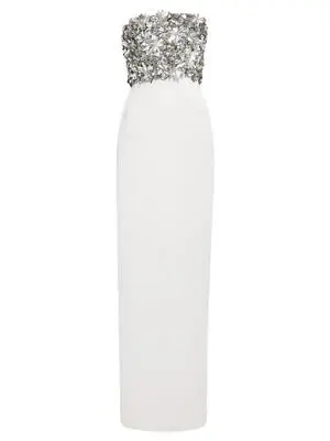 Prabal Gurung Strapless Floral Embellished Silk Column Gown - Silver