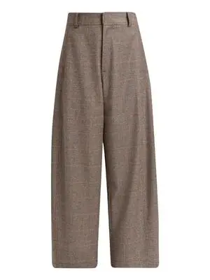 Kiton Wool-cashmere Check Barrel-leg Trousers - Rust