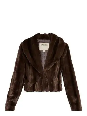 L'Agence Davy Faux Fur Cropped Jacket - Dark Java